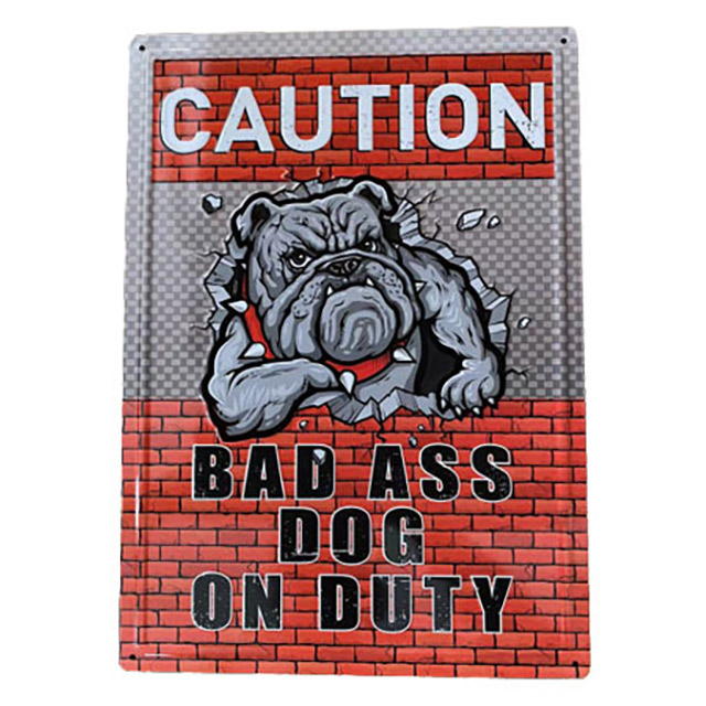 Wholesale Retro metal Tin Sign Wall Poster Caution Bad Ass Dog
