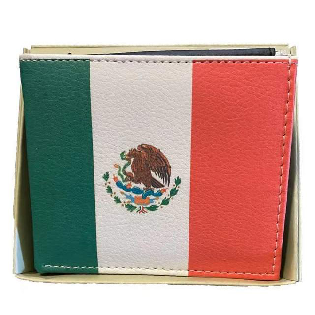 Men's Bi-Fold Faux Leather Wallet - Mexican Flag