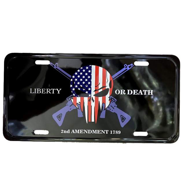 "Liberty Or Death" USA Flag Punisher Skull License Plates