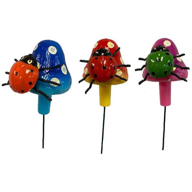 Lady Bug With Mushroom Garden Stake Decoration