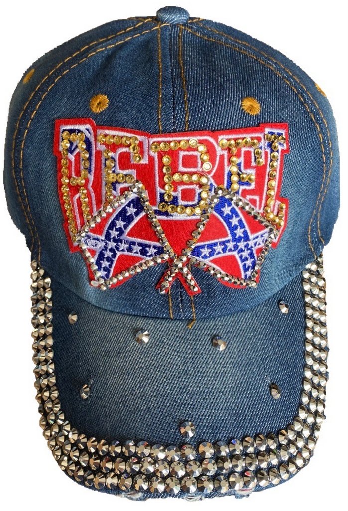 Rhinestone Bling-Bling Rebel Flag Baseball Caps/Hats