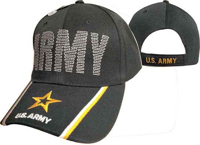 Officially Licensed US Army Baseball Caps With Large Text - Black