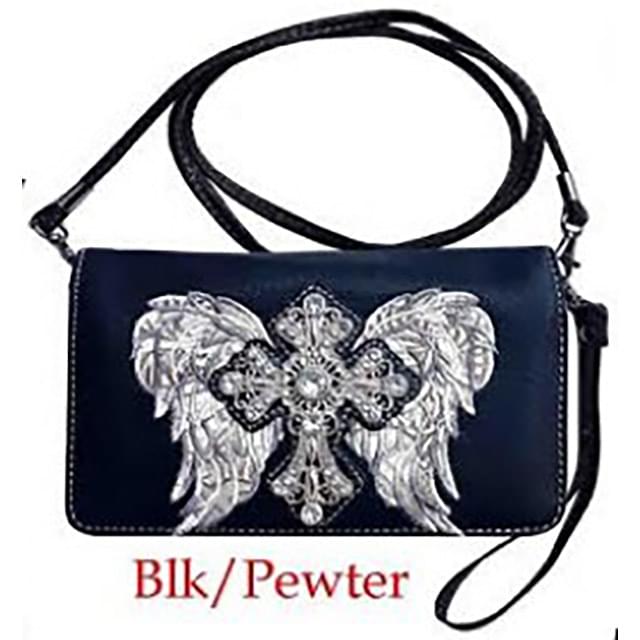 Rhinestone Winged Cross Western Purse - Pewter