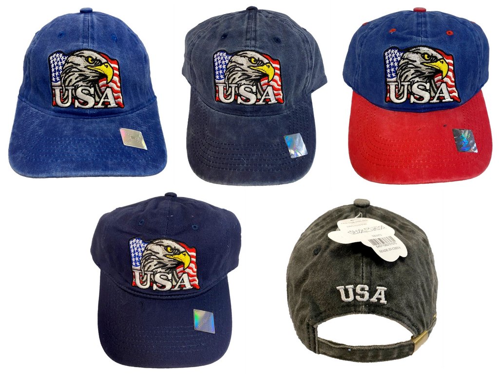 Pre-Washed Cloth USA Eagle Baseball Caps/Hats