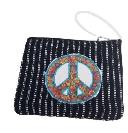 Handmade Cotton Coin Purses - Colorful Peace Sign