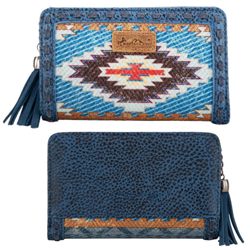Montana West Tooled Aztec Denim Bi-Fold Wallet