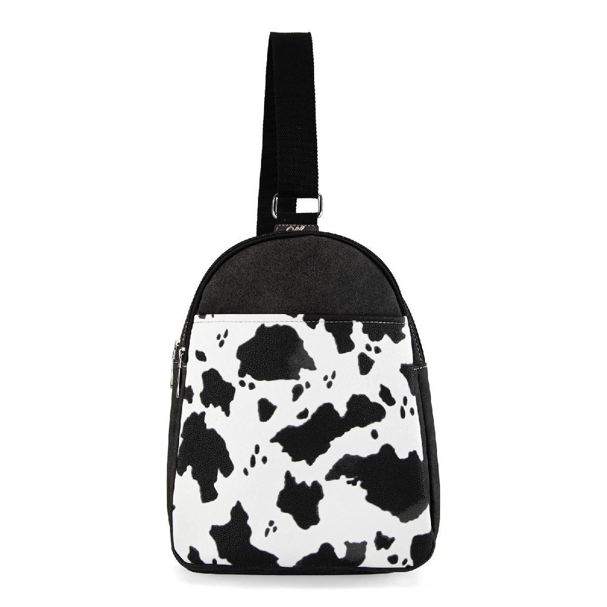 Montanna West Cow Print Backpack Crossbody Concealed Carry Black