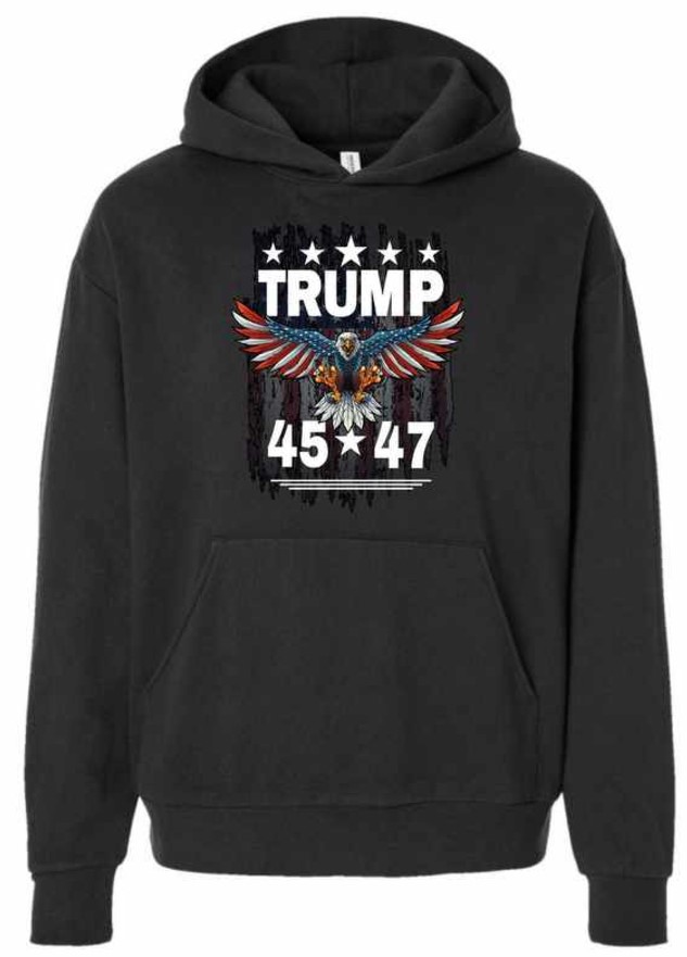 "Trump 45/47" USA Flag Eagle Hoodies - Black M/L/XL