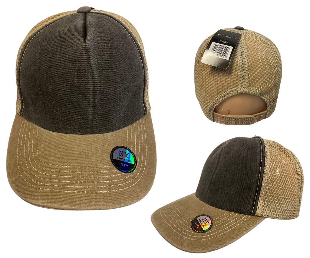 Pre-Washed Cloth Mesh Snapback Baseball Caps - Black