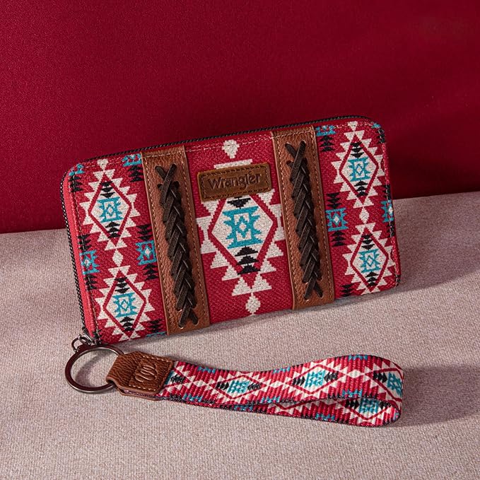 Wrangler Southwestern Aztec Print Wallet - Burgundy