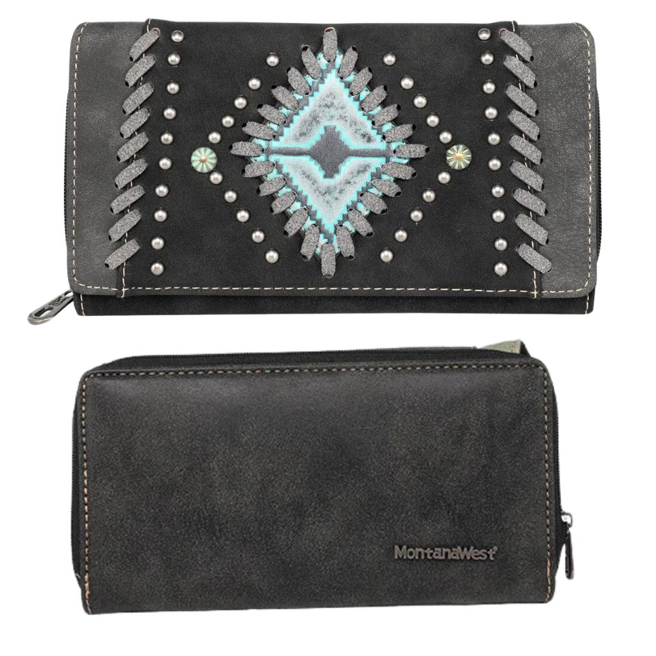 Montana West Aztec Embossed Collection Western Wallet - Black